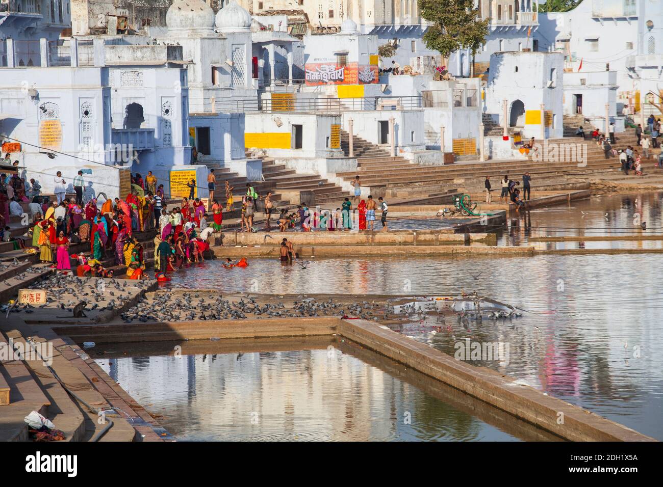 India, Rajasthan., Pushkar, Pushkar Lake and bathing ghats Stock Photo ...