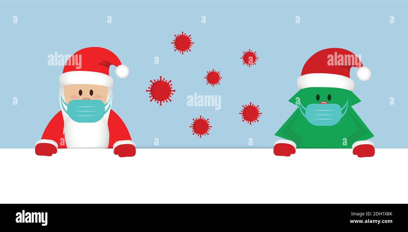 corona virus christmas 2020 design with santa claus and tree cartoon ...