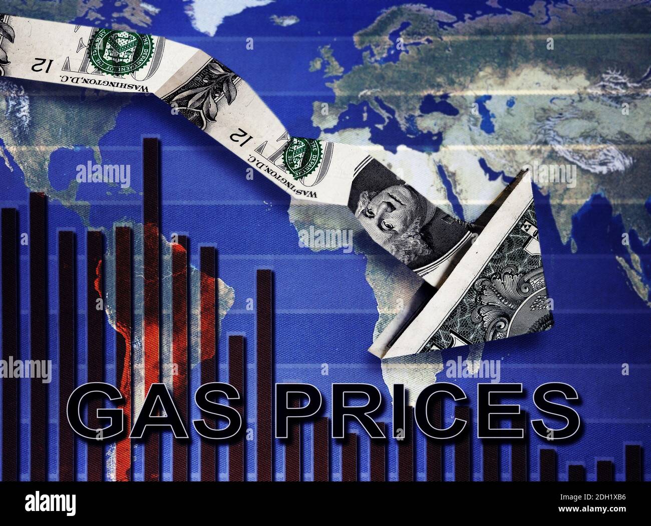 Falling gas prices chart and map Stock Photo - Alamy