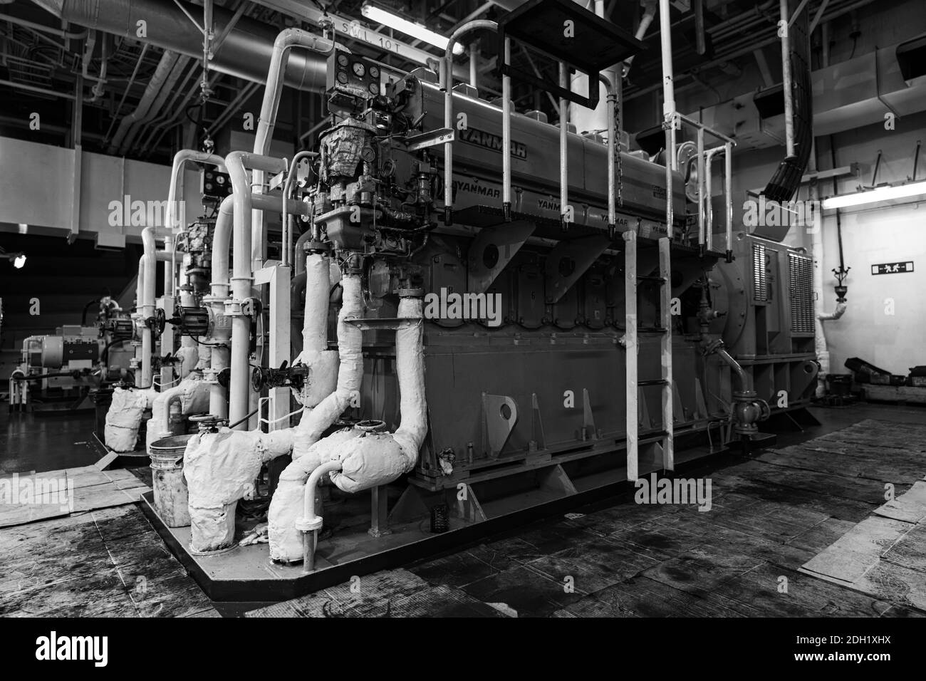 Monochrome diesel generator of a tanker vessel Stock Photo - Alamy