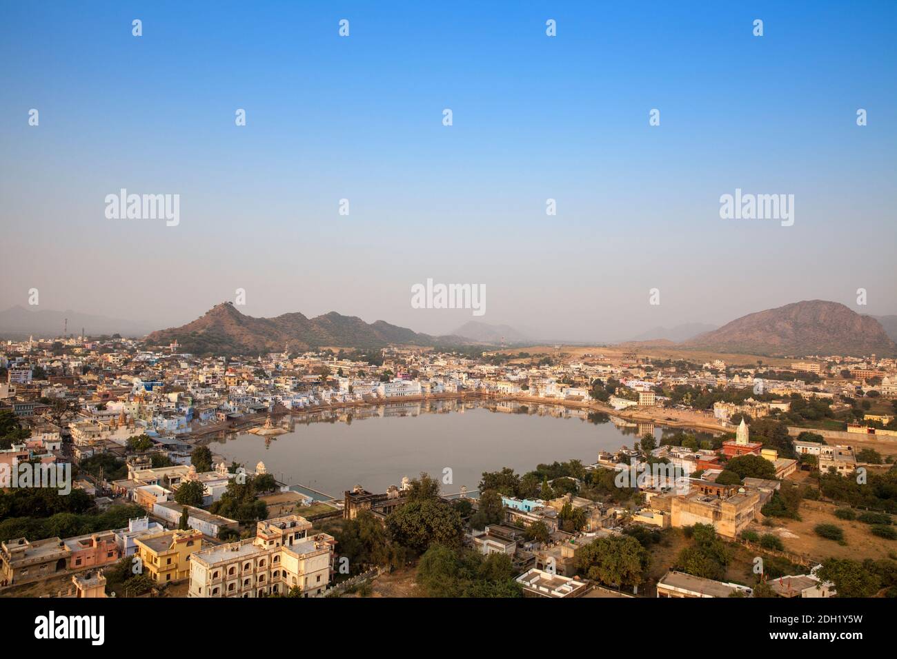India, Rajasthan., Pushkar, Aerial view of Pushkar Stock Photo - Alamy