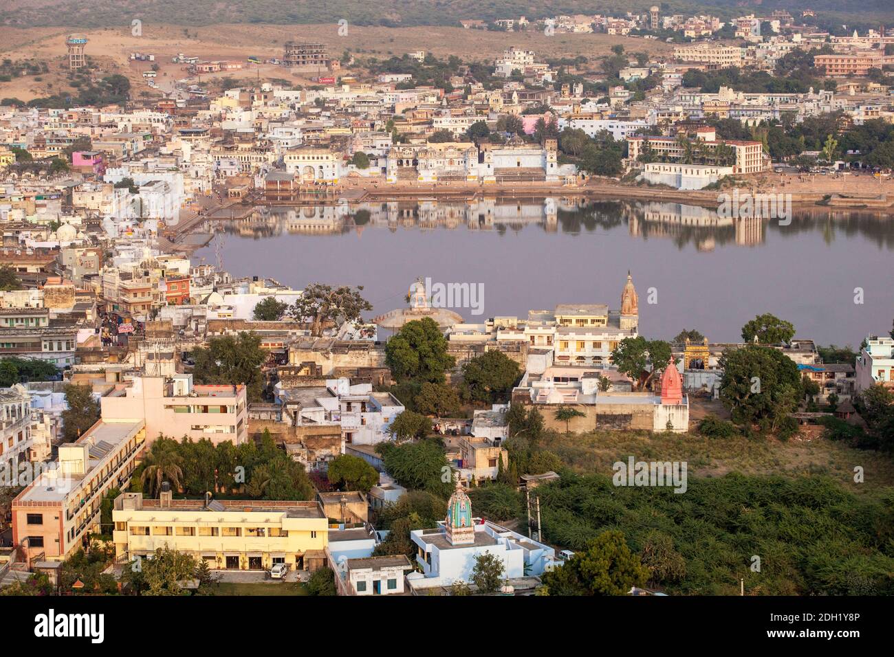India, Rajasthan., Pushkar, Aerial view of Pushkar Stock Photo - Alamy
