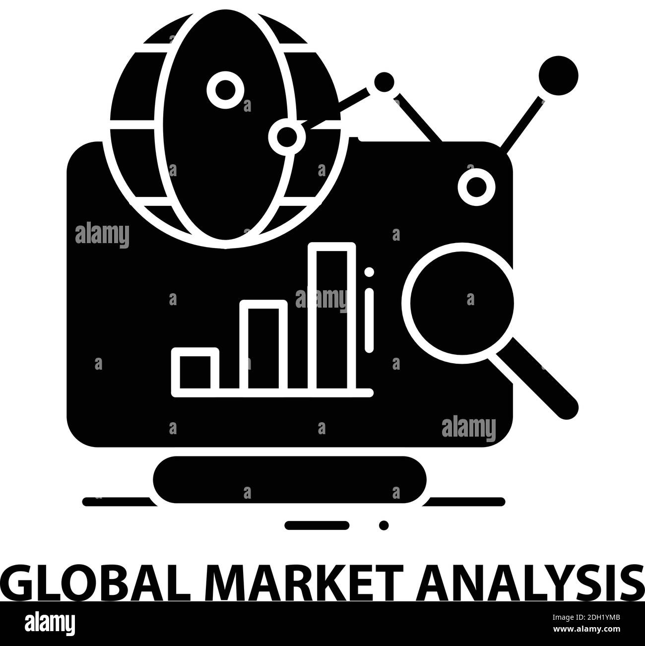 global market analysis icon, black vector sign with editable strokes ...