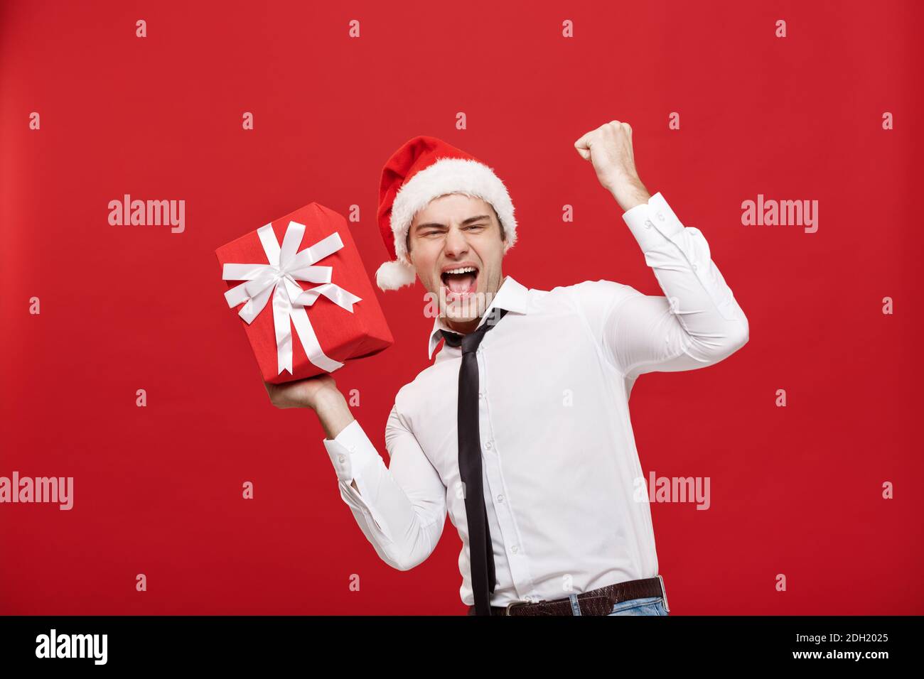 Christmas Concept - portrait happy Santa christmas businessman exciting ...