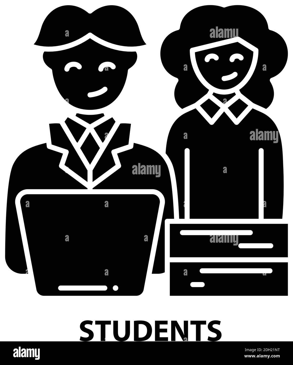 students icon, black vector sign with editable strokes, concept ...