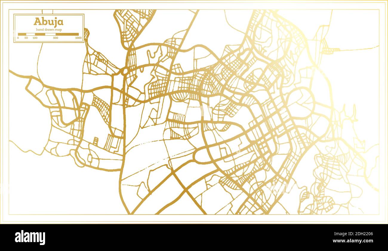 Abuja Nigeria City Map in Retro Style in Golden Color. Outline Map ...