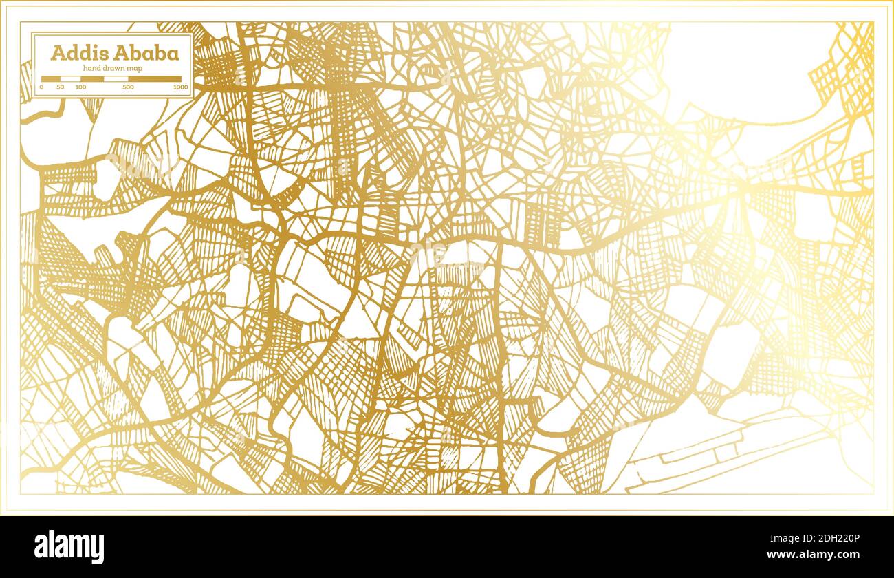 Addis Ababa Ethiopia City Map in Retro Style in Golden Color. Outline ...