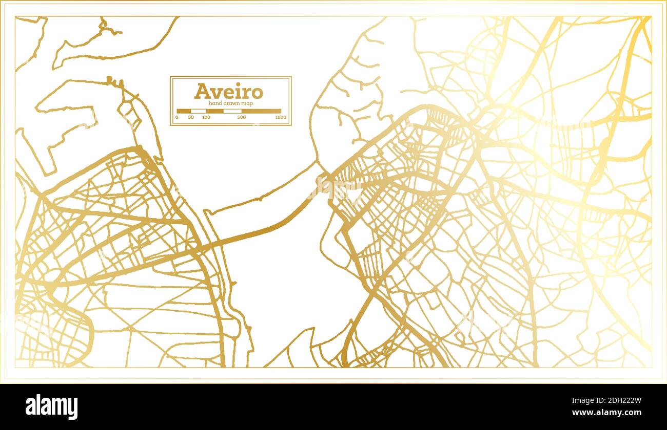 Aveiro Portugal City Map in Retro Style in Golden Color. Outline Map ...
