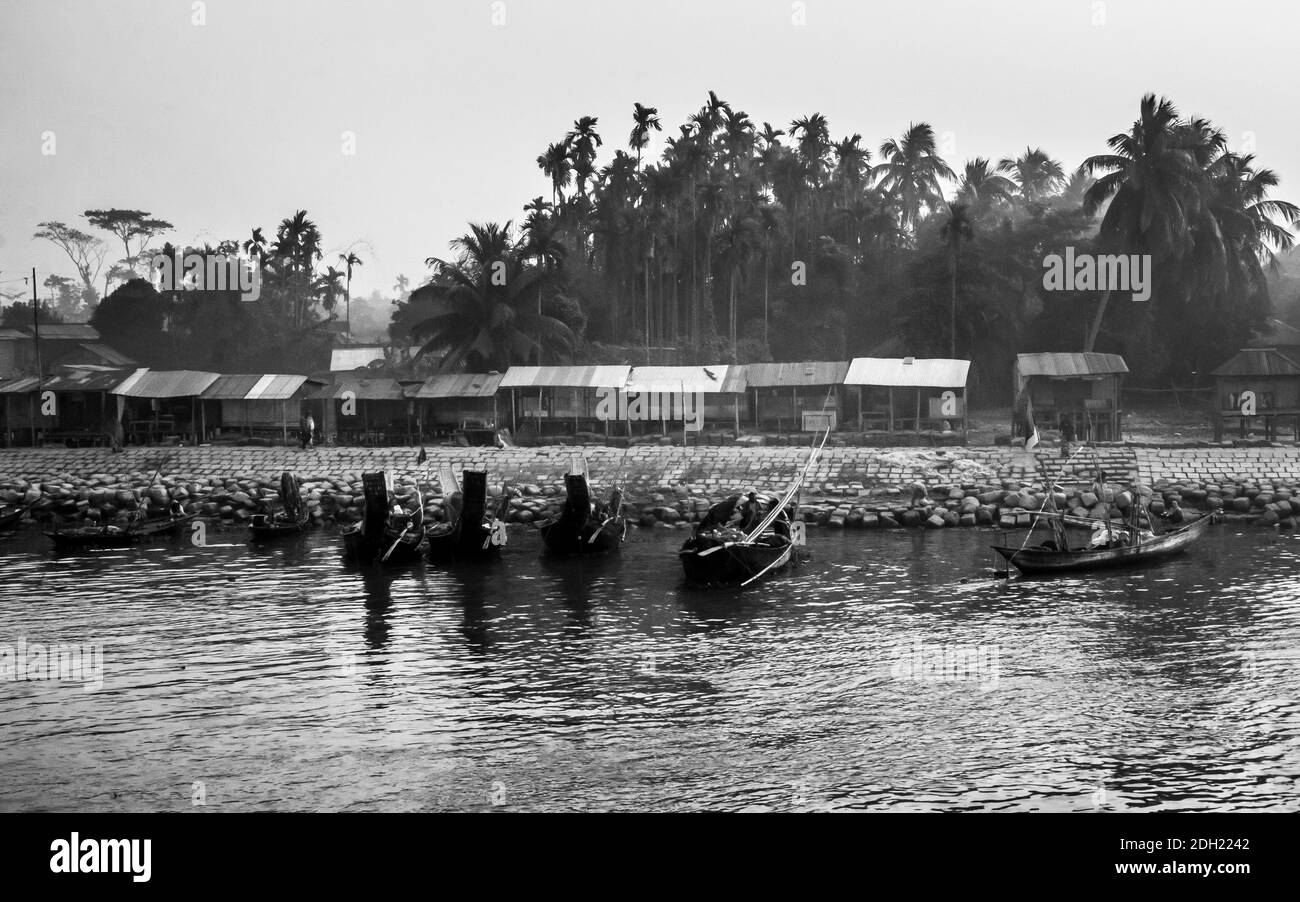 Traditional fishing boat in the riverbank captured from Chandpur ...