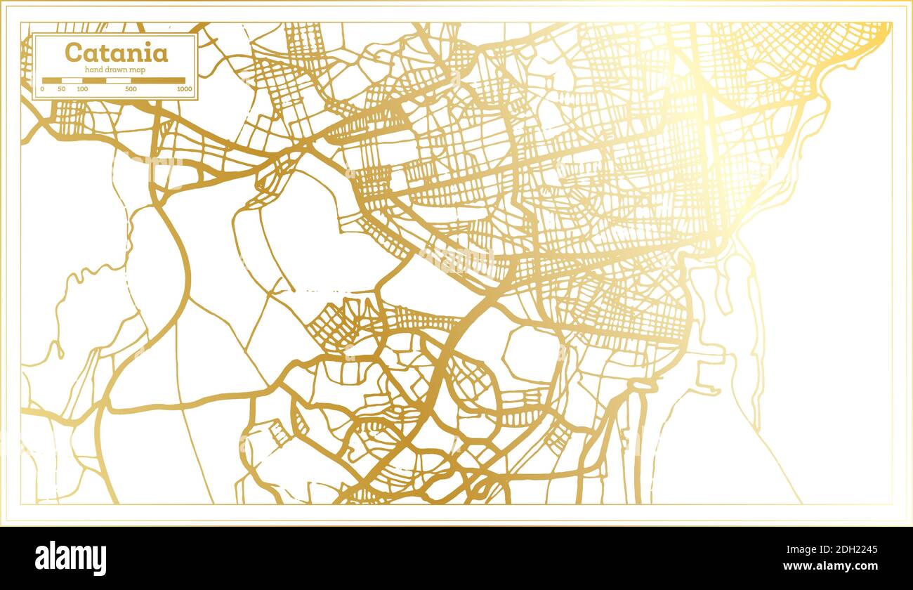 Catania Italy City Map in Retro Style in Golden Color. Outline Map ...