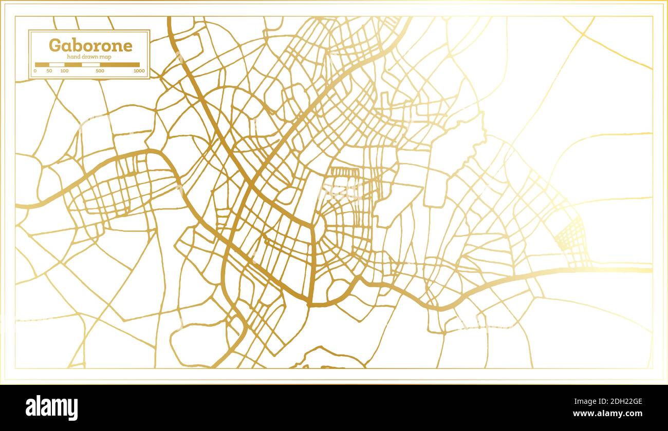 Gaborone Botswana City Map in Retro Style in Golden Color. Outline Map ...