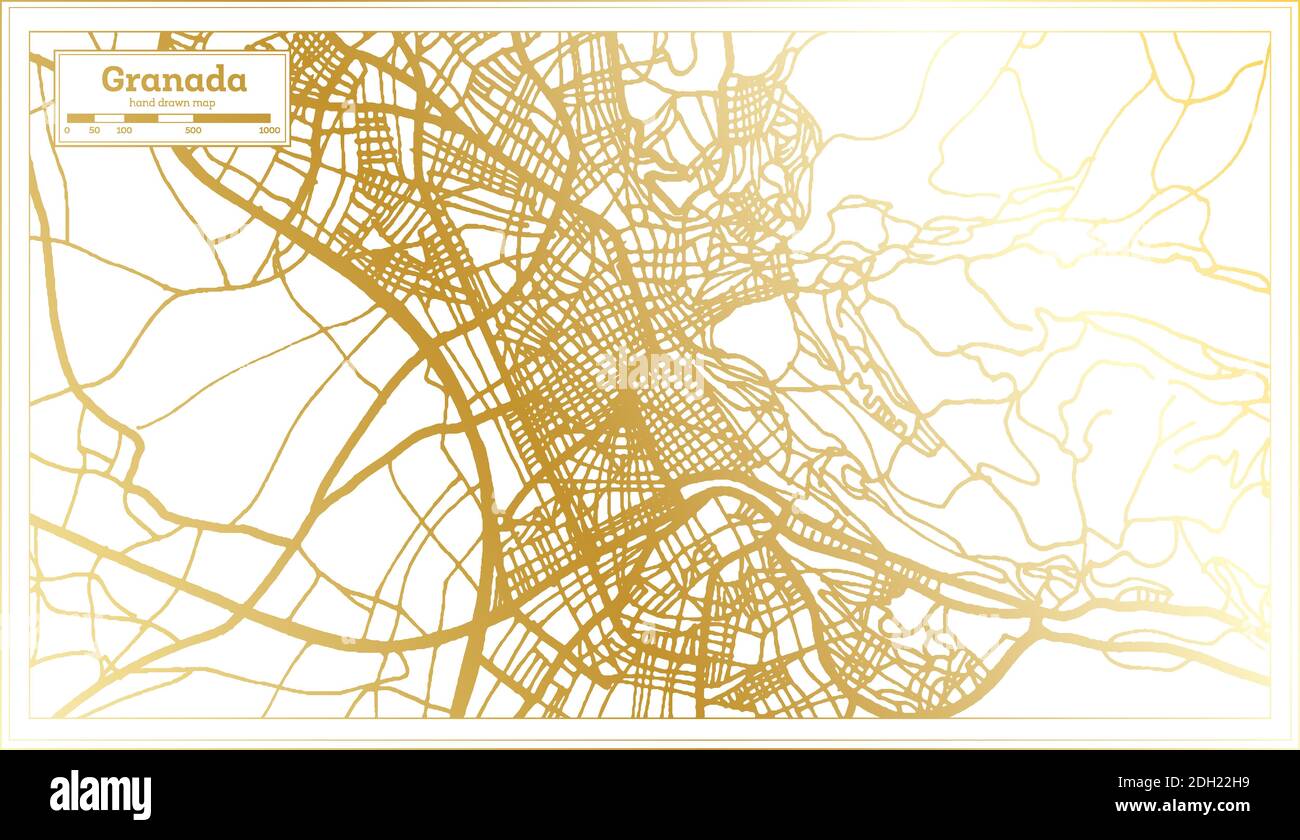 Granada Spain City Map in Retro Style in Golden Color. Outline Map ...