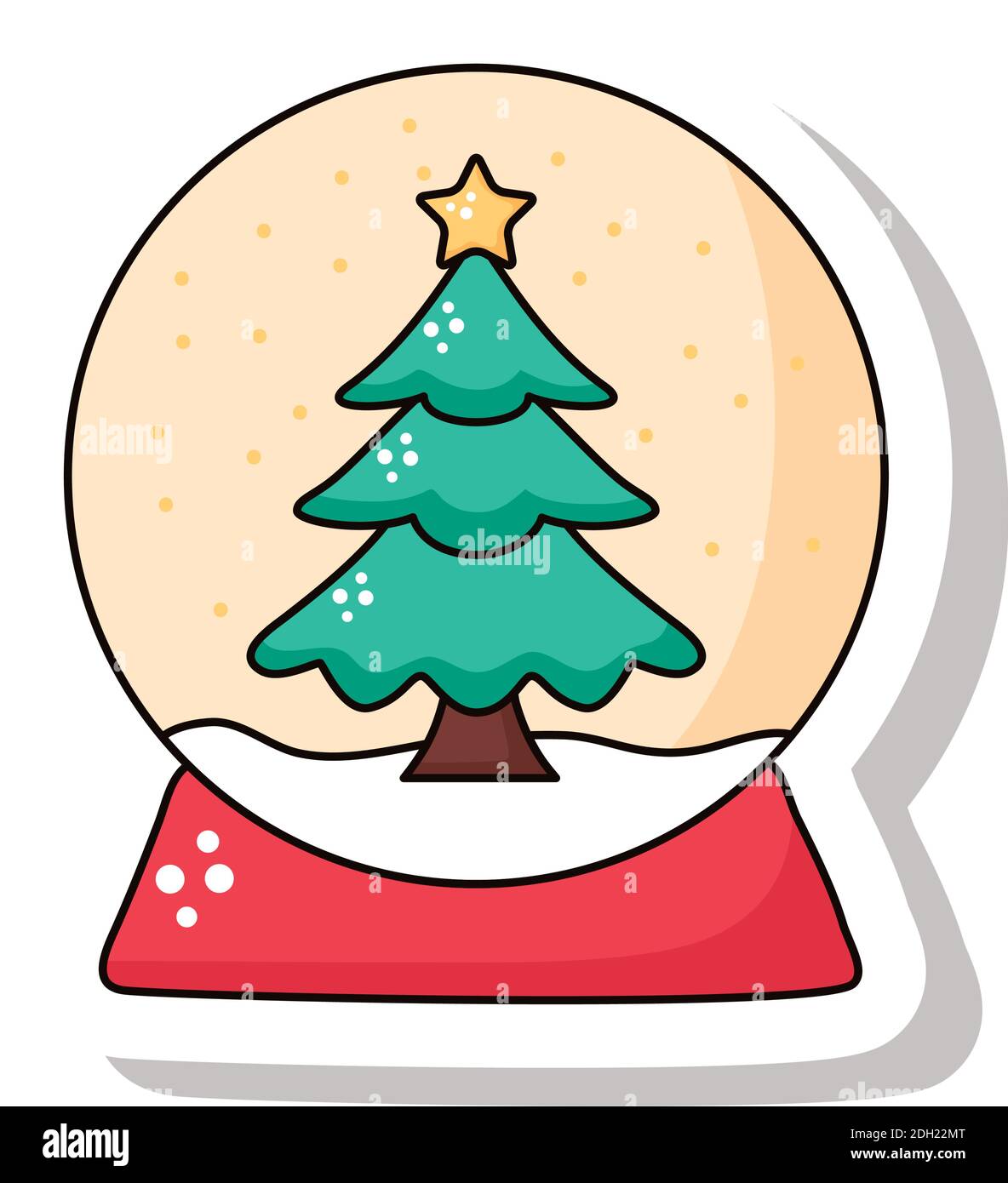 happy merry christmas pine tree in snowy sphere sticker icon vector ...
