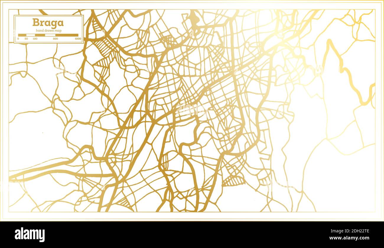 Braga Portugal City Map in Retro Style in Golden Color. Outline Map ...