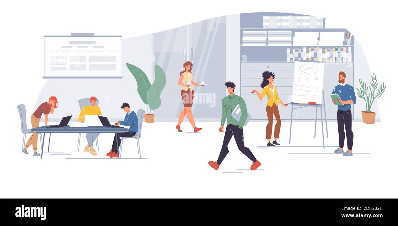 Workflow of business people flat vector illustration concept Stock ...