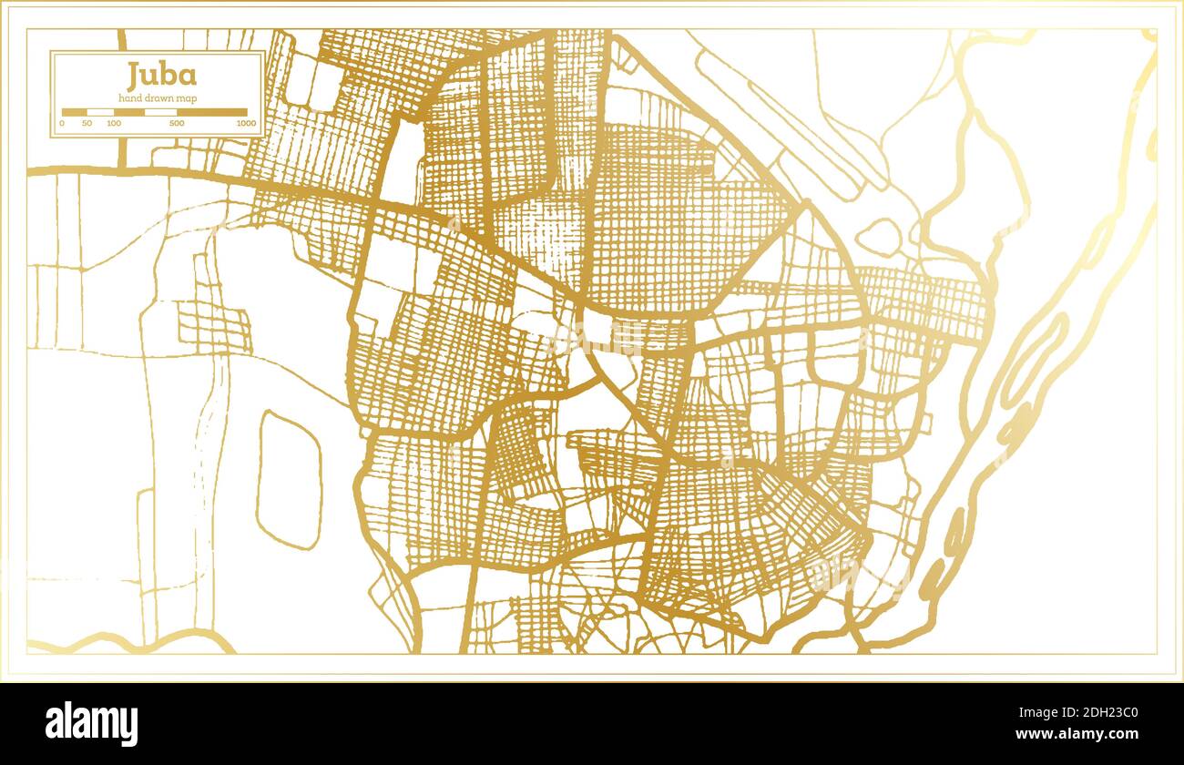 Juba South Sudan City Map in Retro Style in Golden Color. Outline Map. Vector Illustration Stock ...