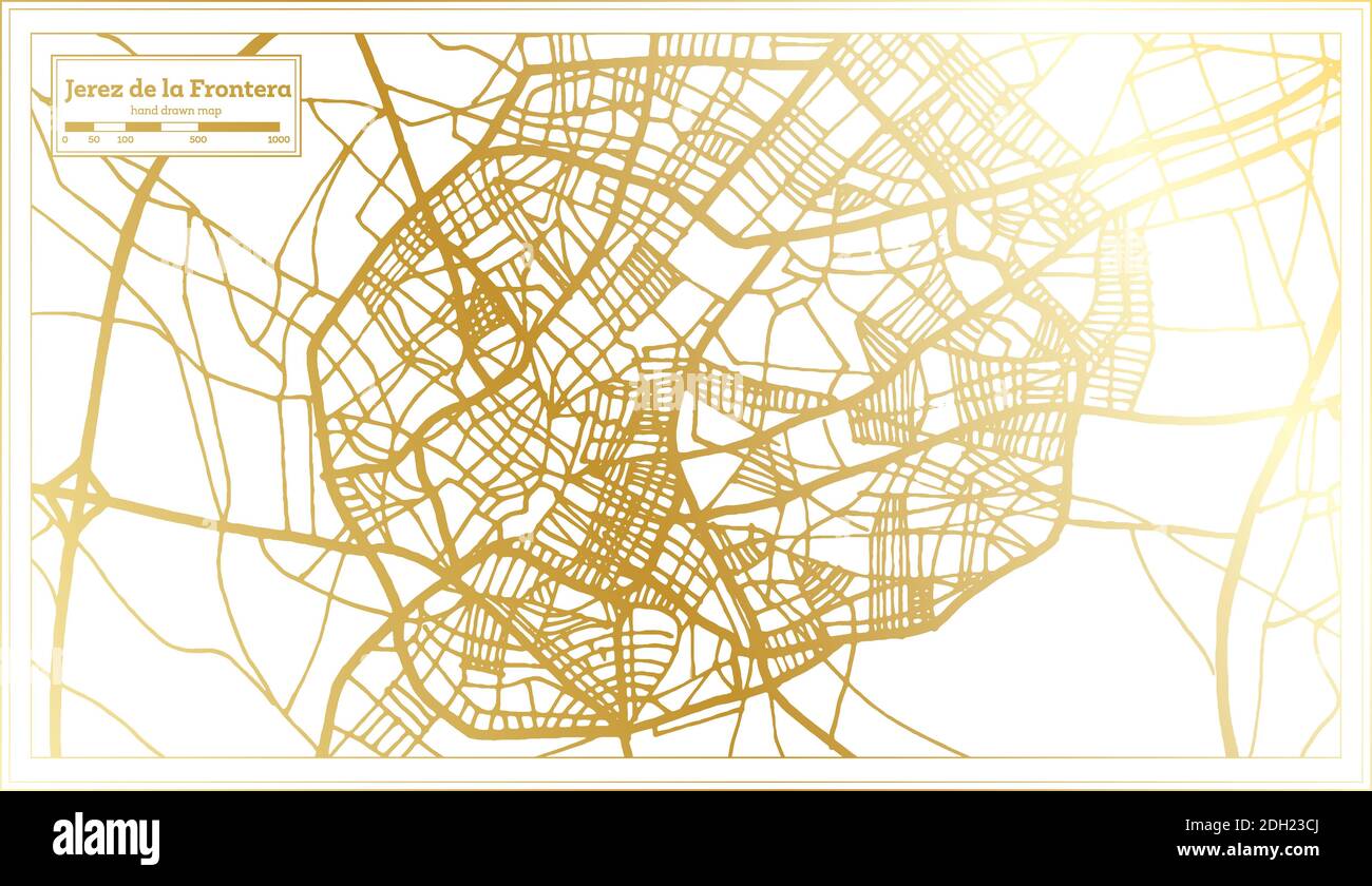 Jerez de la Frontera Spain City Map in Retro Style in Golden Color ...