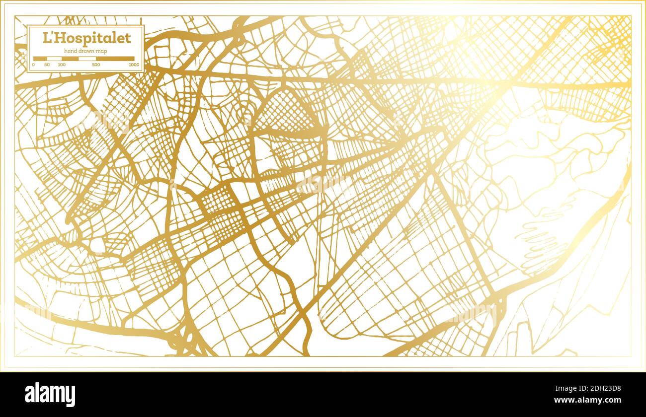L Hospitalet Spain City Map in Retro Style in Golden Color. Outline Map ...