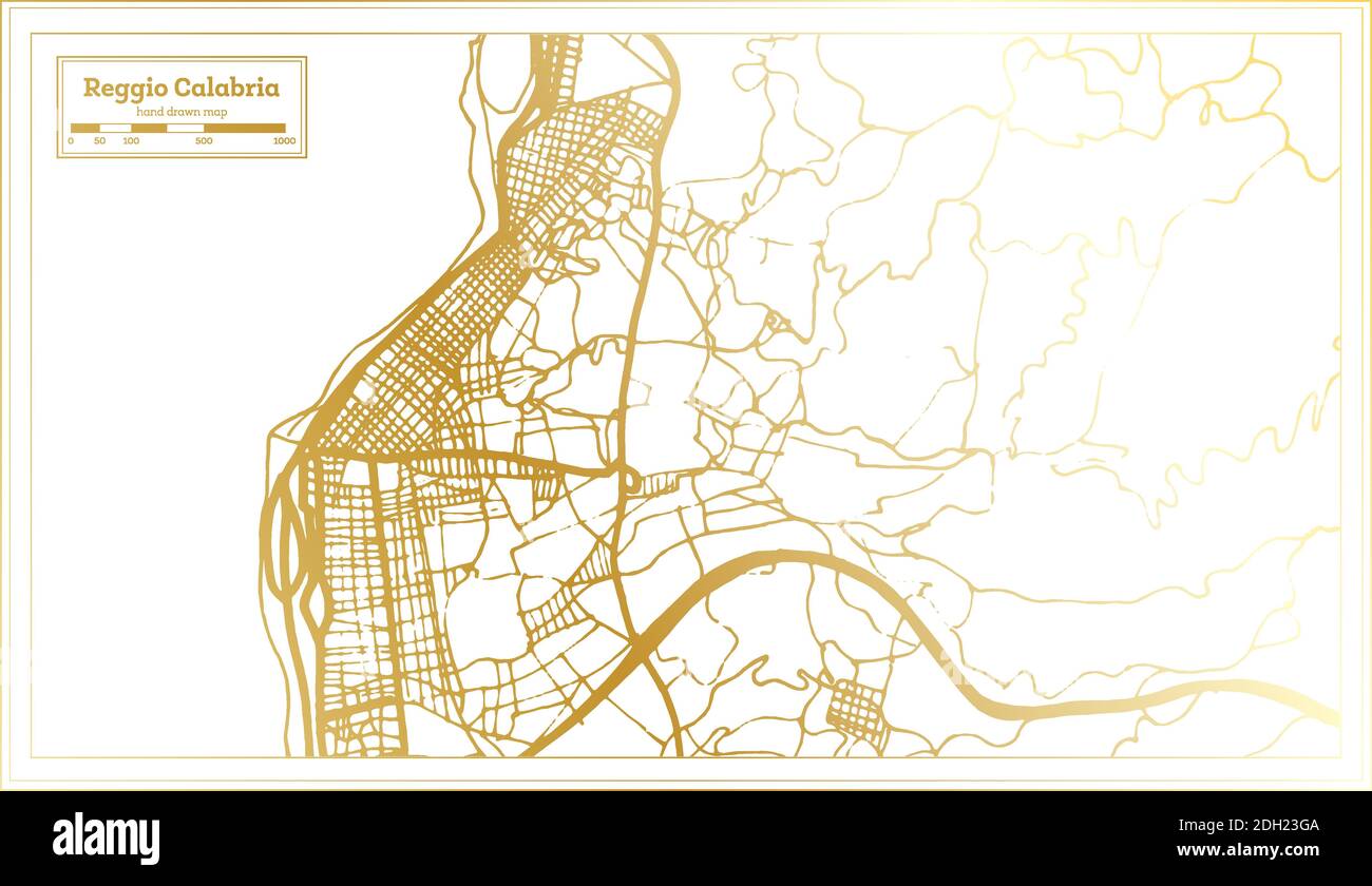 Reggio Calabria Italy City Map in Retro Style in Golden Color. Outline ...