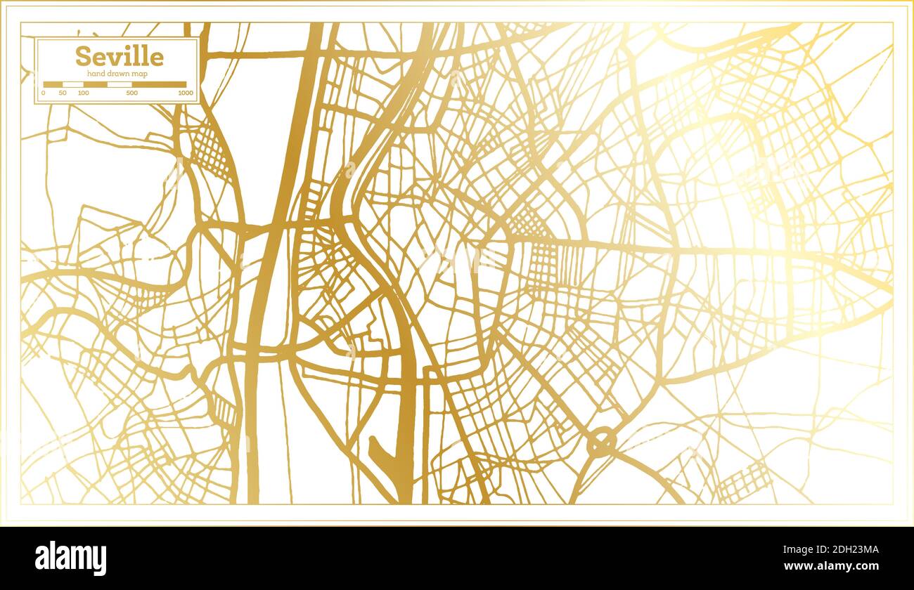 Seville Spain City Map in Retro Style in Golden Color. Outline Map ...