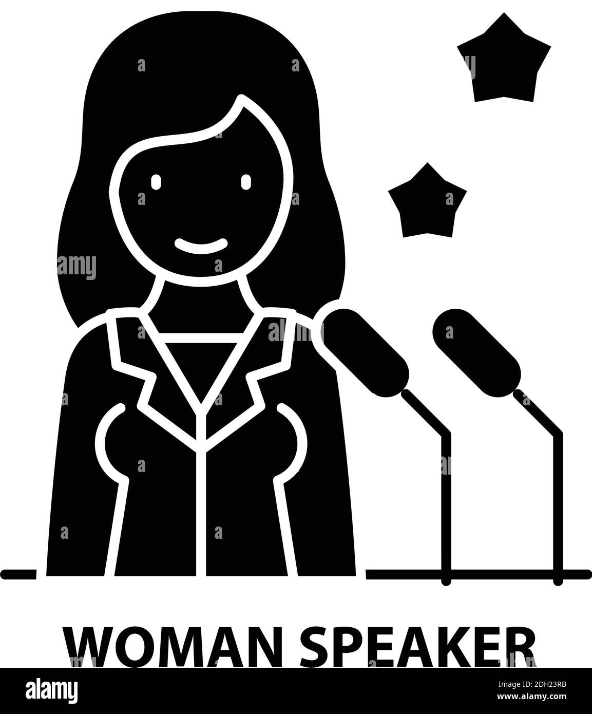 woman speaker icon, black vector sign with editable strokes, concept ...