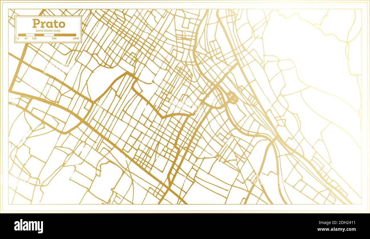 Prato Italy City Map in Retro Style in Golden Color. Outline Map ...