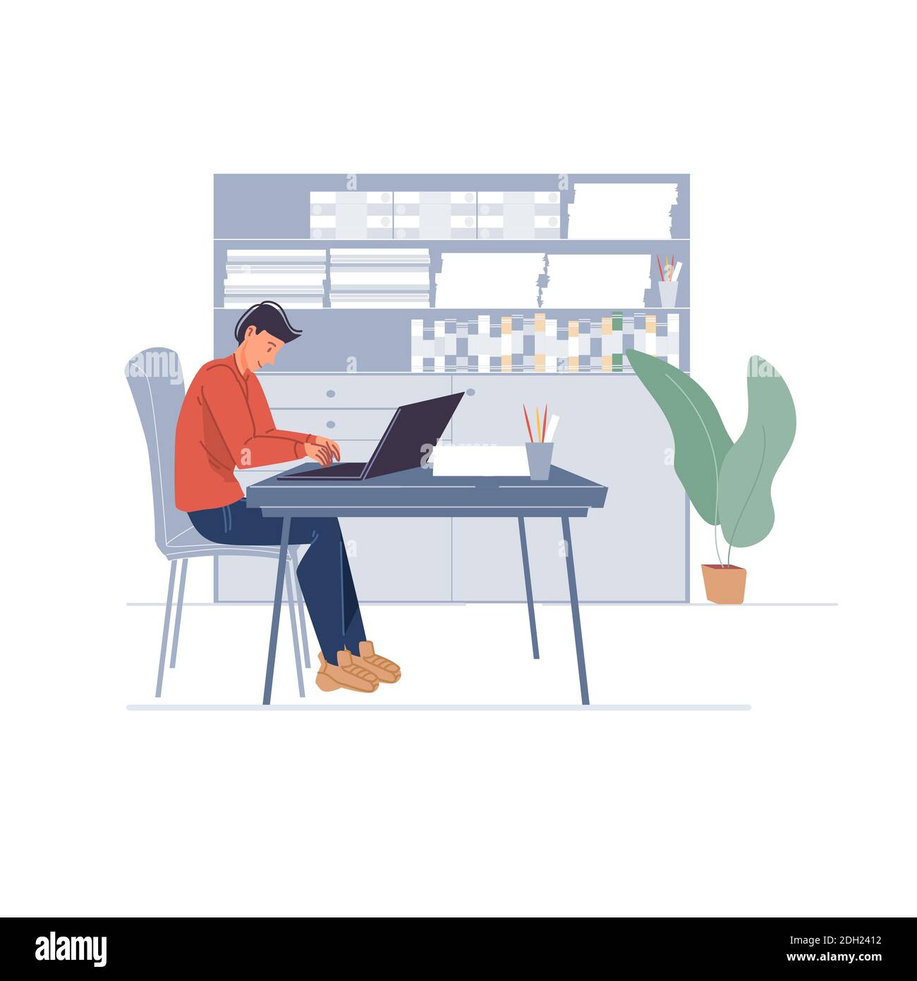 Flat cartoon character at work, vector illustration concept Stock ...