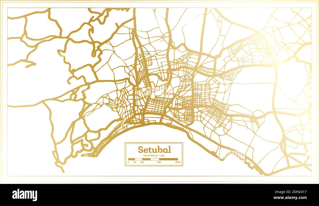 Setubal Portugal City Map in Retro Style in Golden Color. Outline Map ...