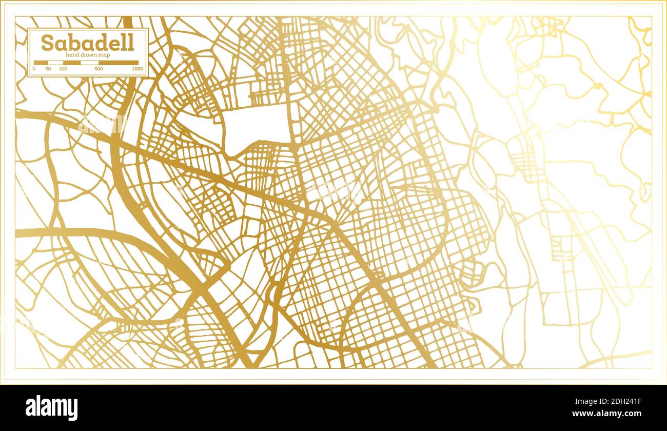 Sabadell Spain City Map in Retro Style in Golden Color. Outline Map ...