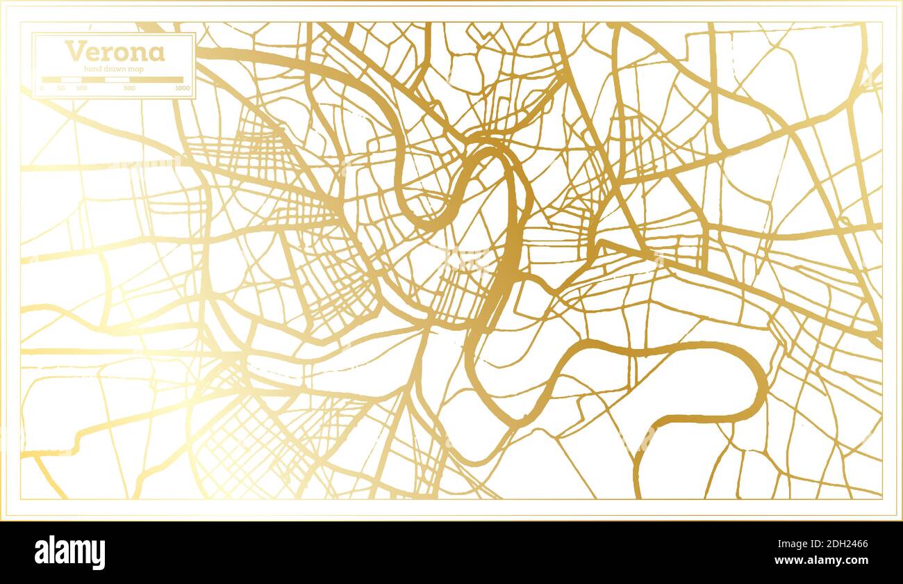 Verona Italy City Map in Retro Style in Golden Color. Outline Map. Vector Illustration Stock ...