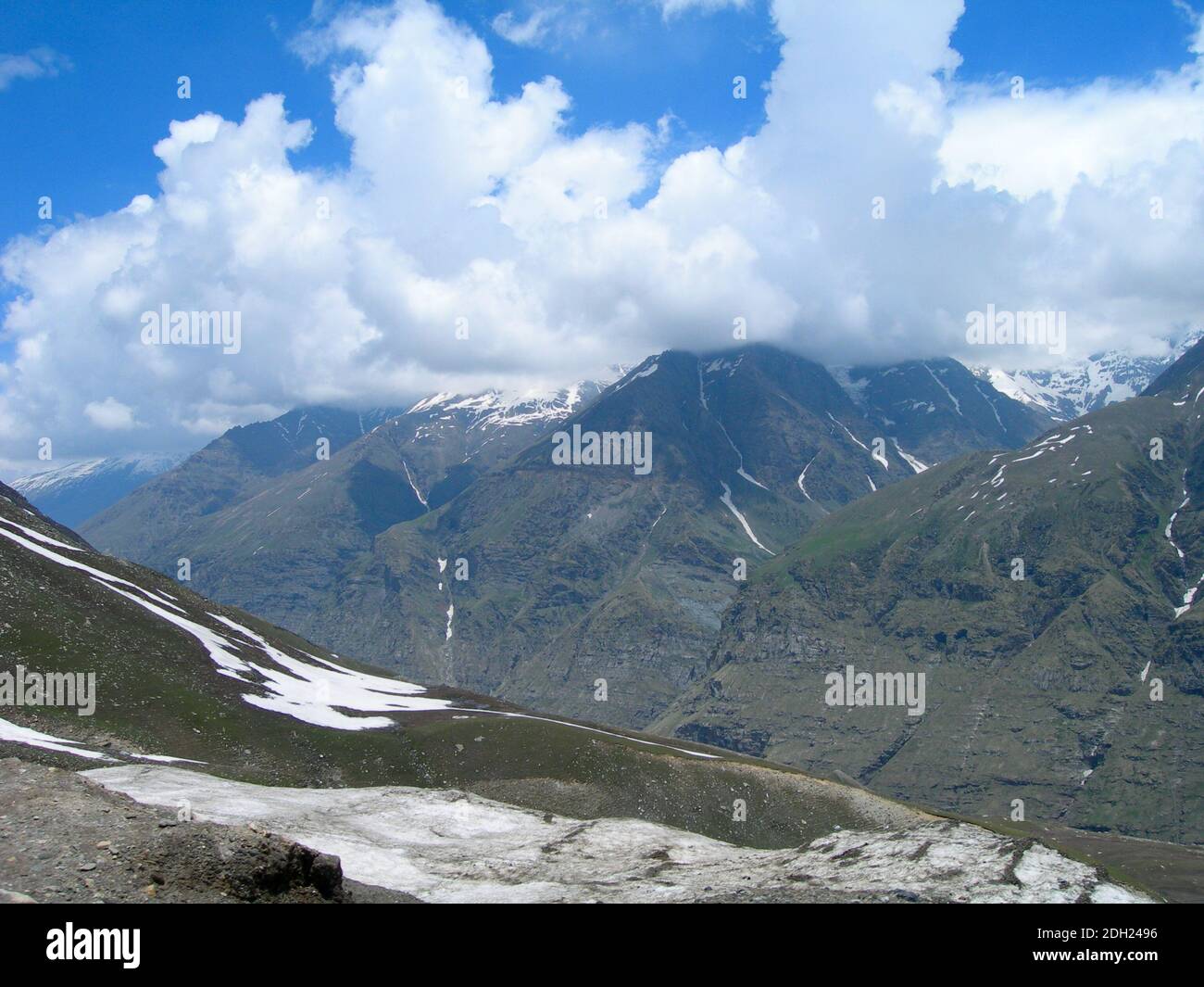 Alpine background with the Himalayas mountains in the Tibet region of ...
