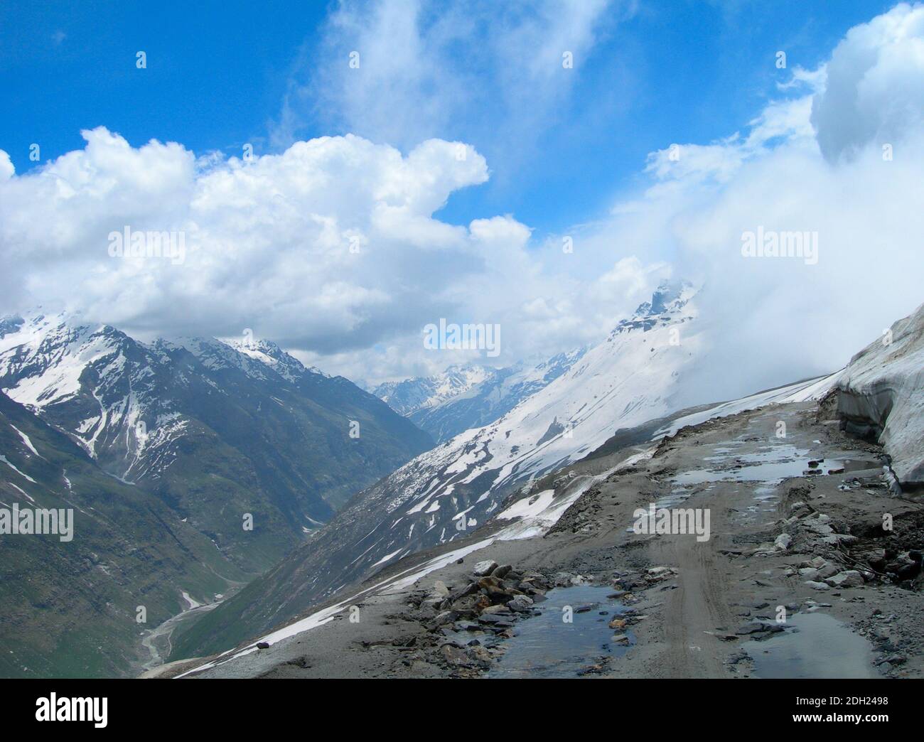 Alpine road through the Himalayas mountains in the Tibet region of ...