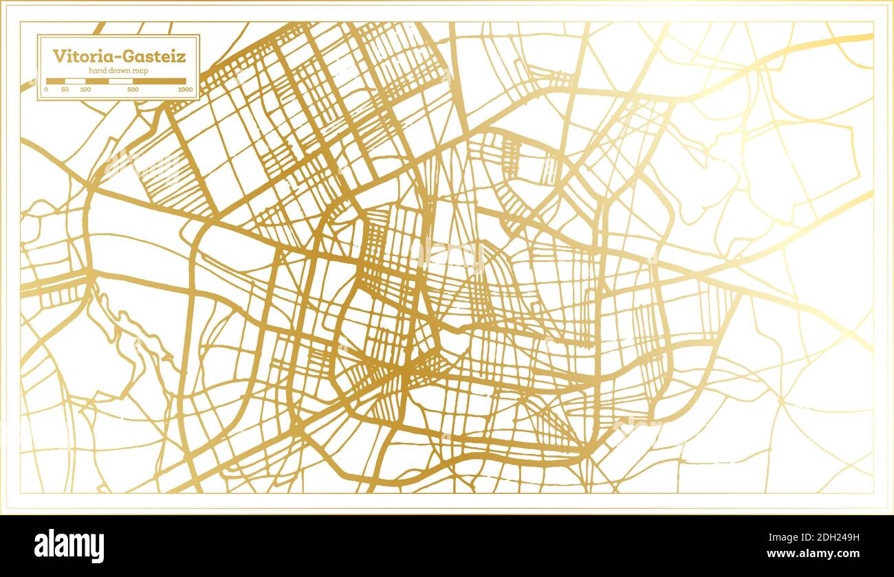 Vitoria Gasteiz Spain City Map in Retro Style in Golden Color. Outline ...