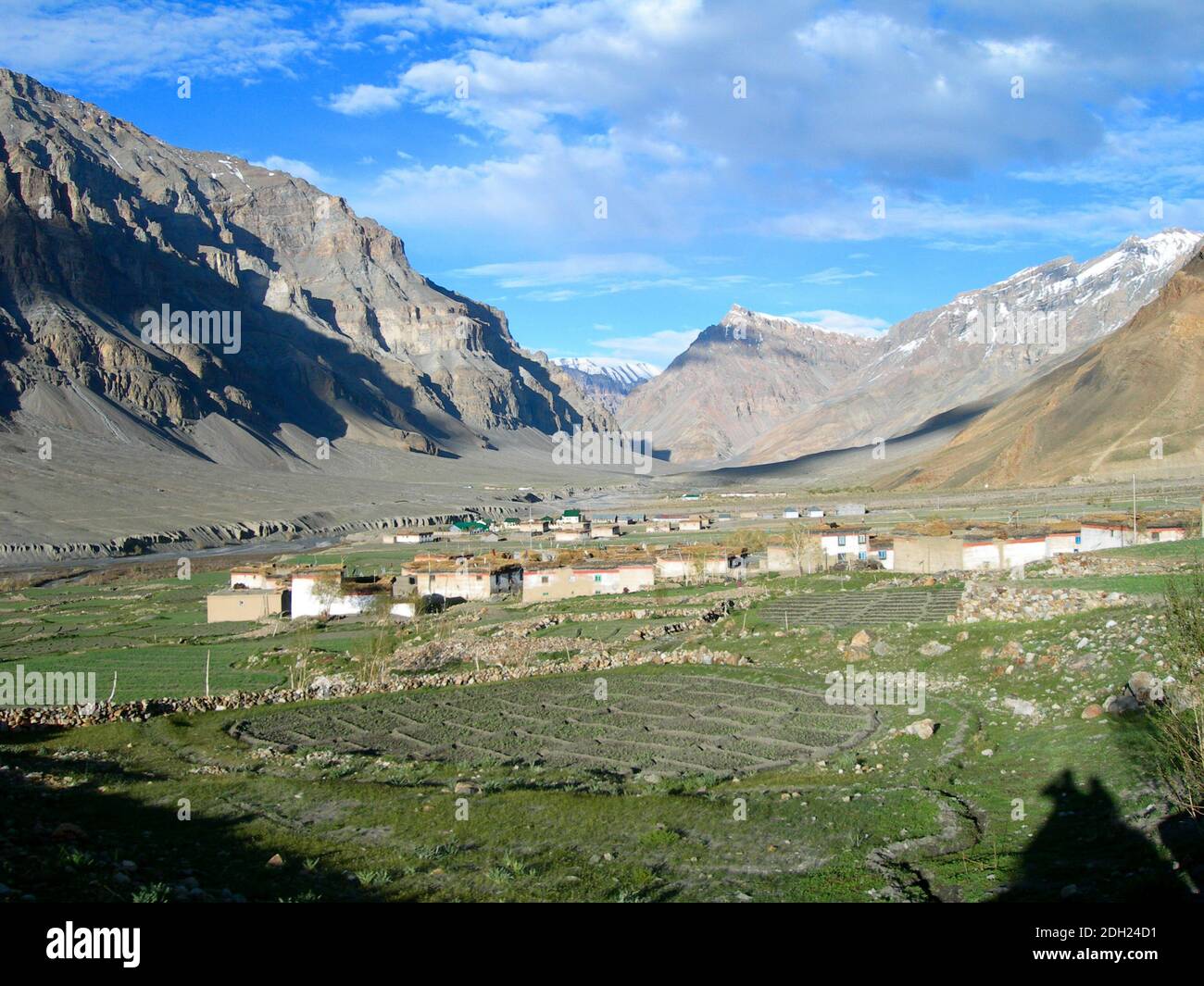 Alpine village seen while trekking the Spiti valley region in the ...