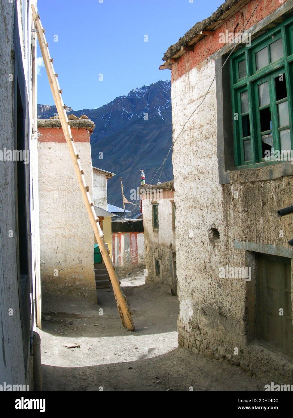 Alpine village house detail in the Spiti valley region of the Himalayan ...