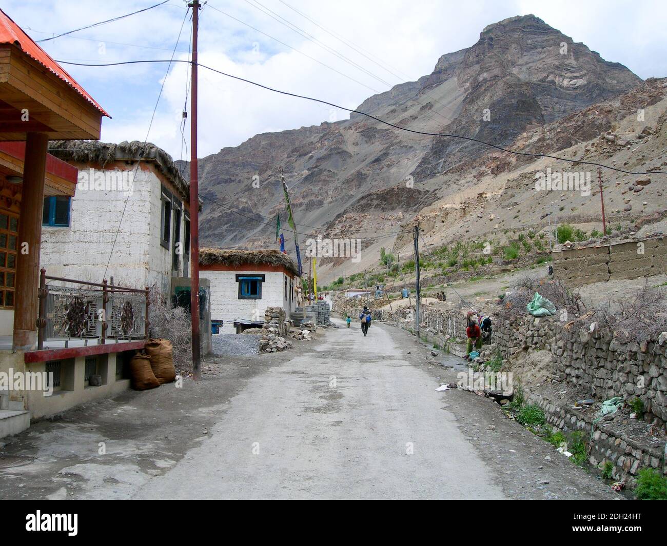 Alpine village seen while trekking the Spiti valley region in the ...