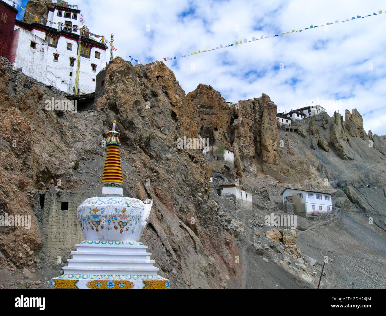 A Buddhist monastery in the Himalayan mountains in Northern India with ...