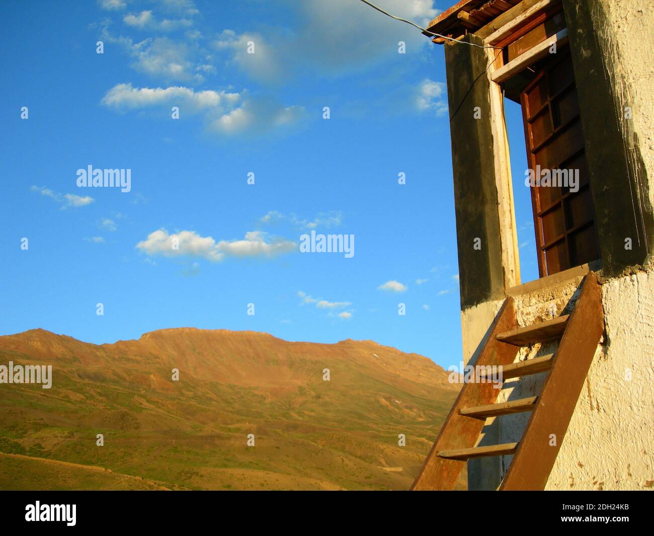 Alpine village house detail in the Spiti valley region of the Himalayan ...