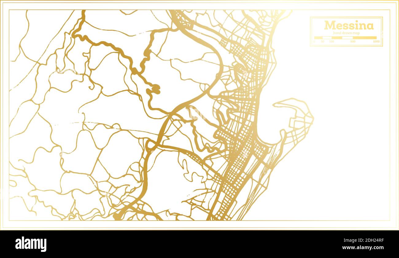 Messina Italy City Map in Retro Style in Golden Color. Outline Map ...
