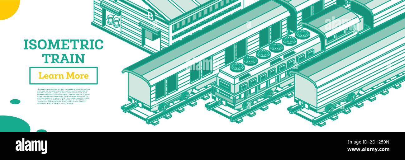 Isometric Train Locomotive. Vector Illustration. Outline Cargo Train ...