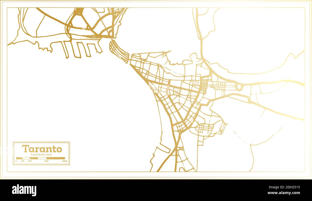 Taranto Italy City Map in Retro Style in Golden Color. Outline Map ...