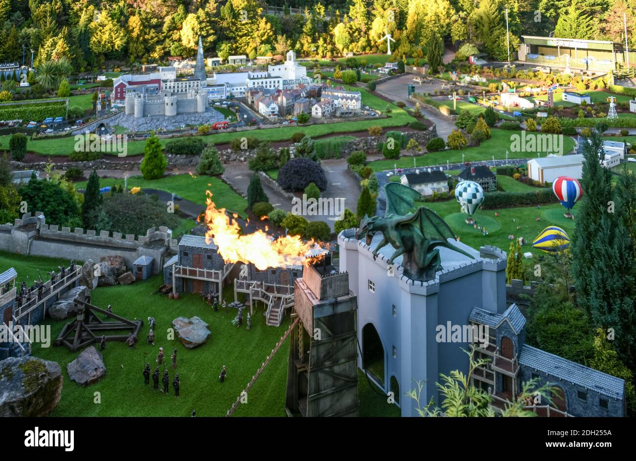 Fire breathing dragon and medieval scene, part of Babbacombe model ...
