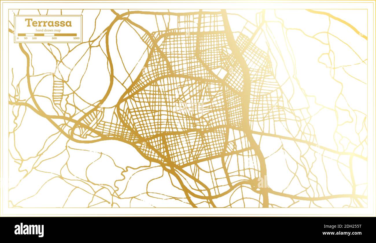 Terrassa Spain City Map in Retro Style in Golden Color. Outline Map ...