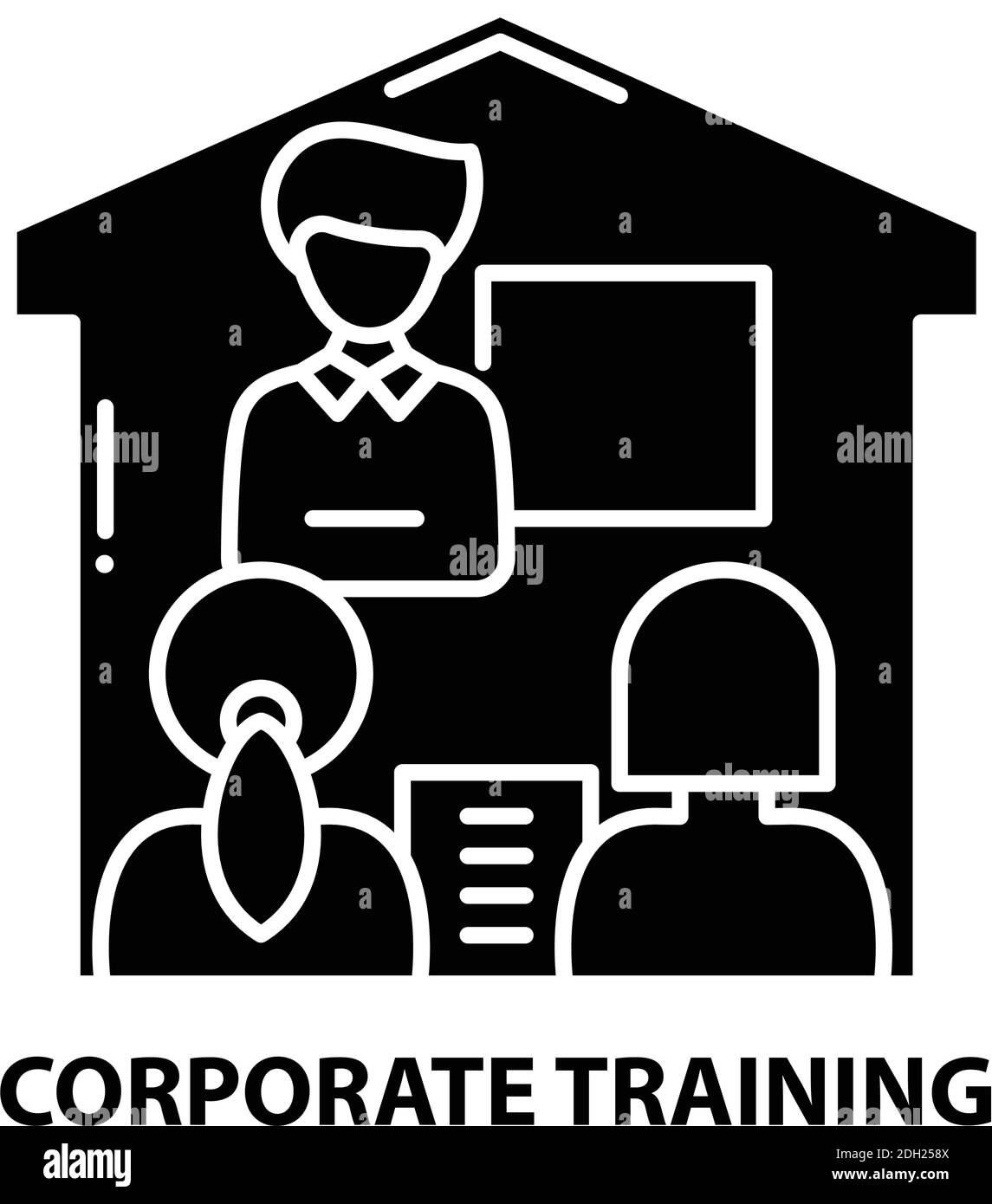 corporate training icon, black vector sign with editable strokes ...