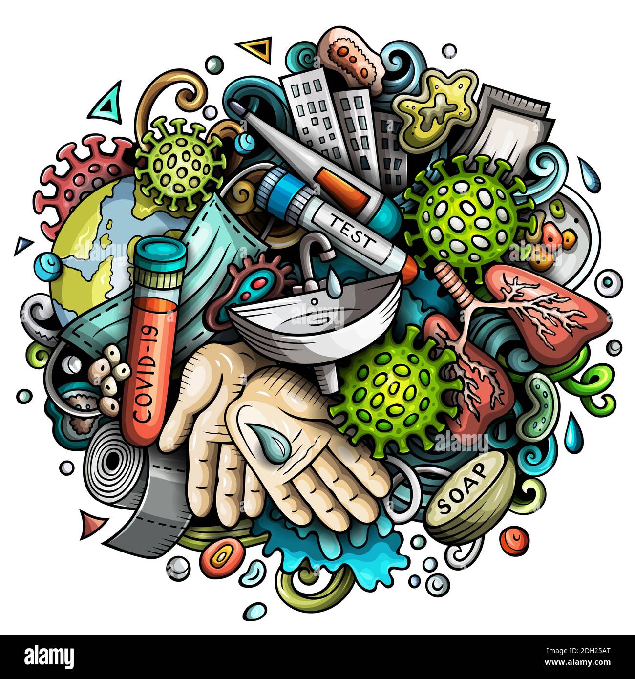 Coronavirus hand drawn cartoon doodles illustration. Creative art ...