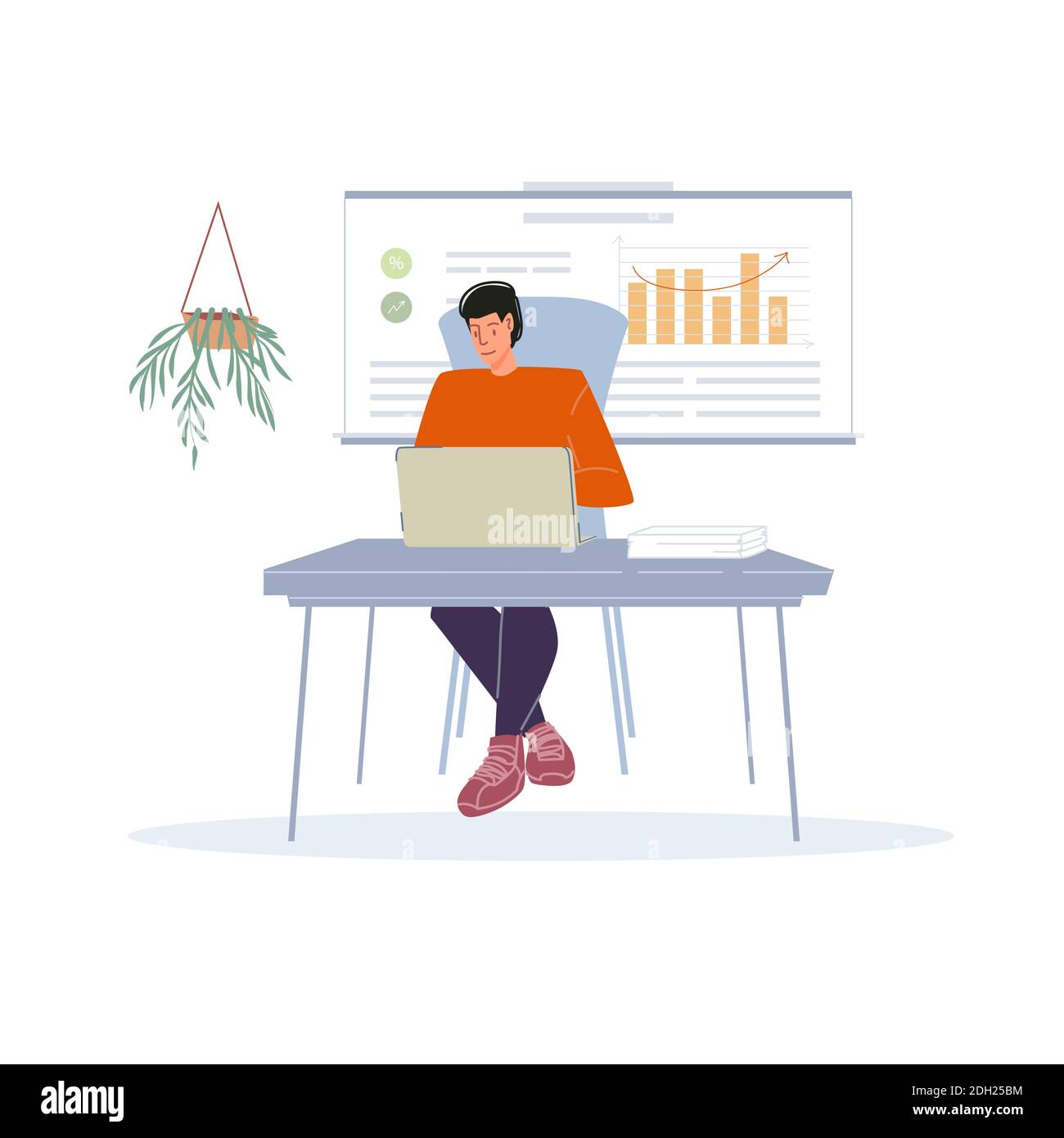 Flat cartoon character at work, vector illustration concept Stock ...