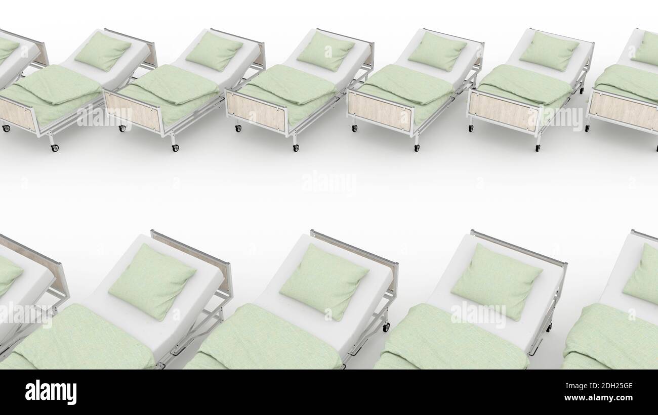 row of hospital beds with copy space. 3d rendering Stock Photo - Alamy