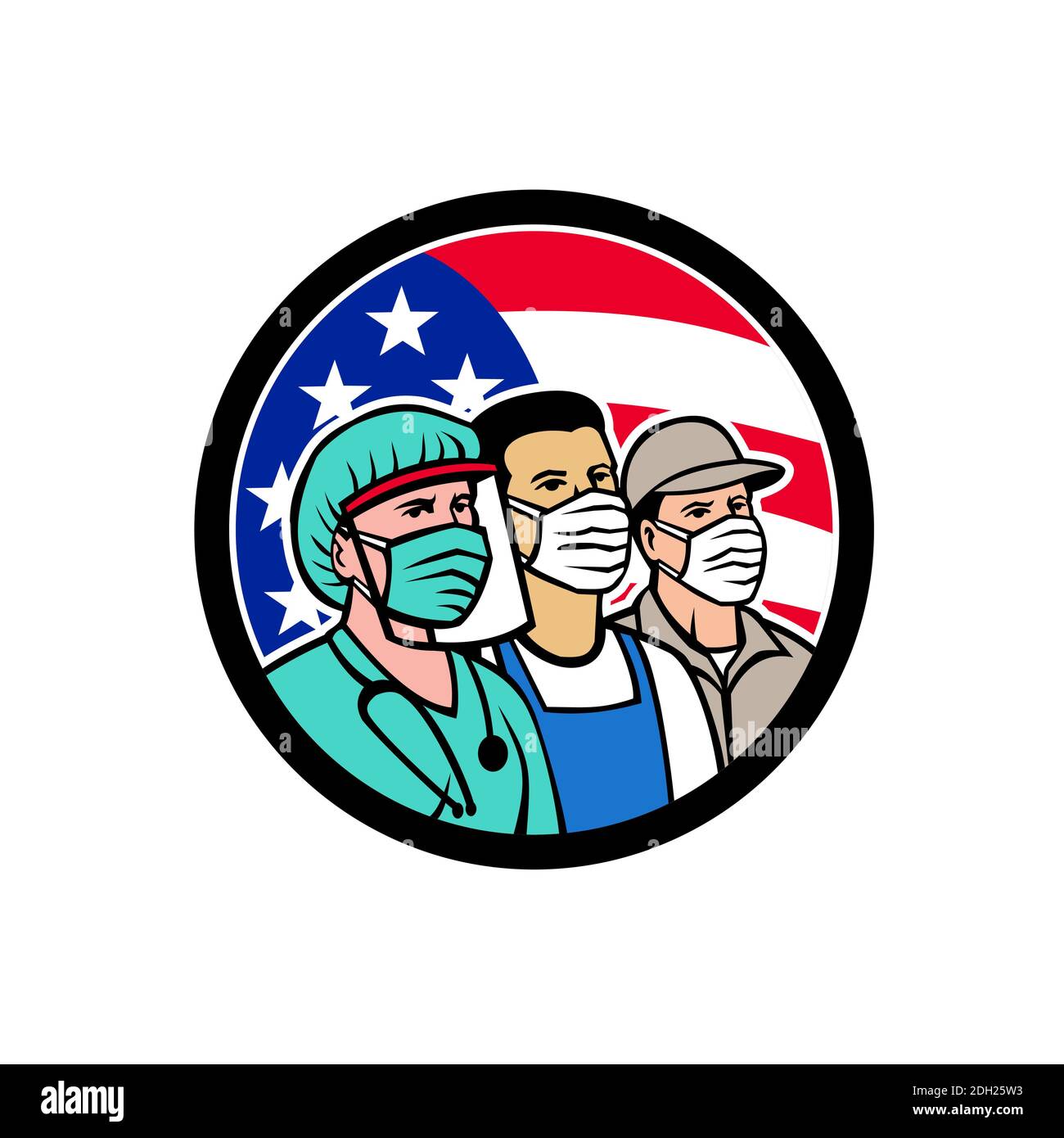 American Front Line Workers as Heroes Circle Stock Photo - Alamy