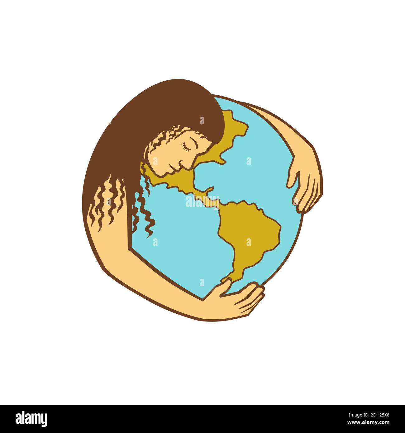 Mother Earth Hugging World Globe Retro Stock Photo - Alamy