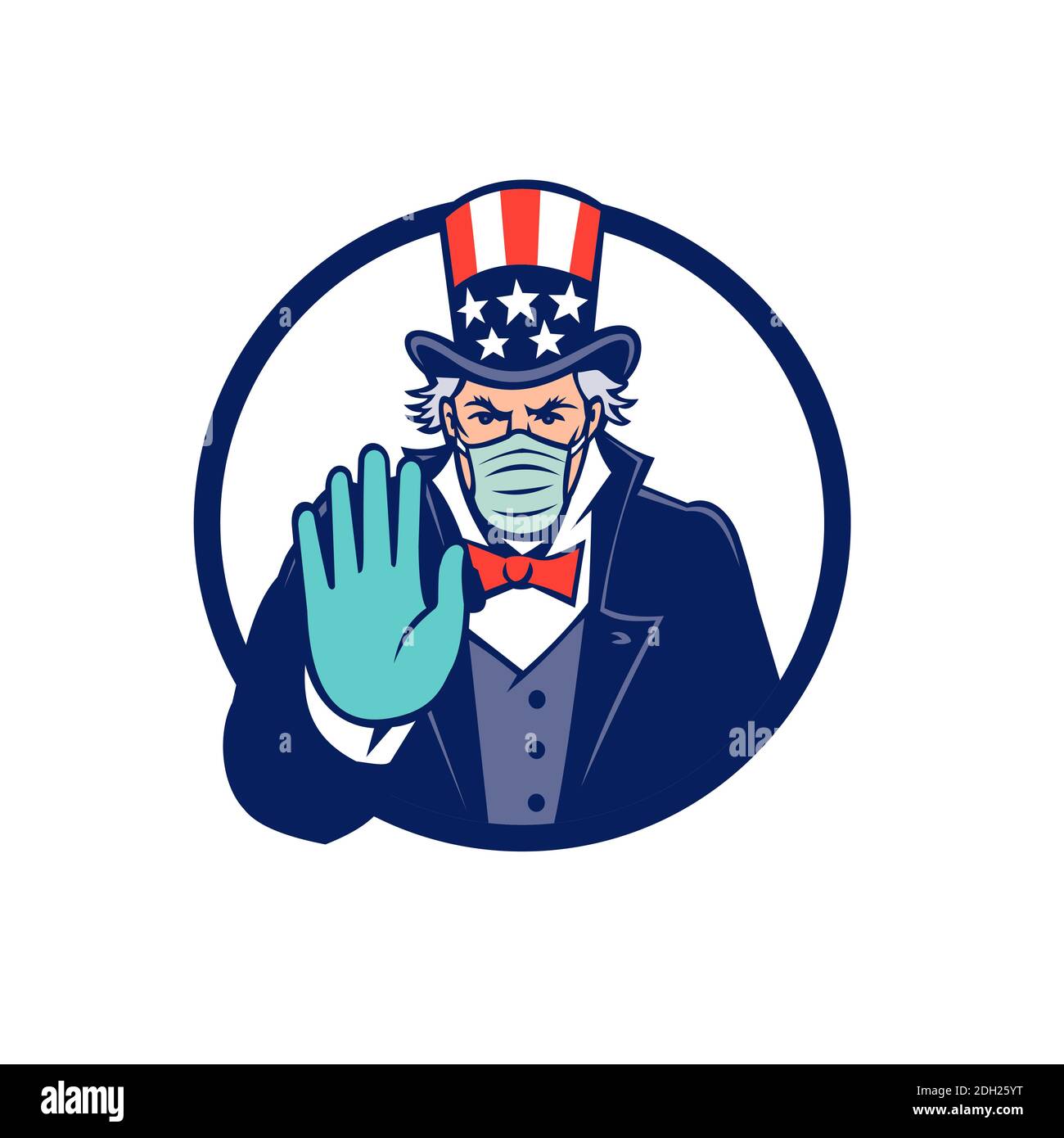 Uncle Sam Wearing Mask Stop Hand Signal Mascot Stock Photo - Alamy